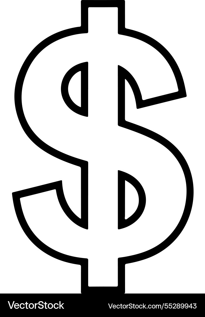 Coloring page of the dollar Royalty Free Vector Image