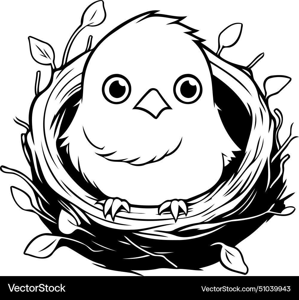Cute bird in the nest on blue background Vector Image