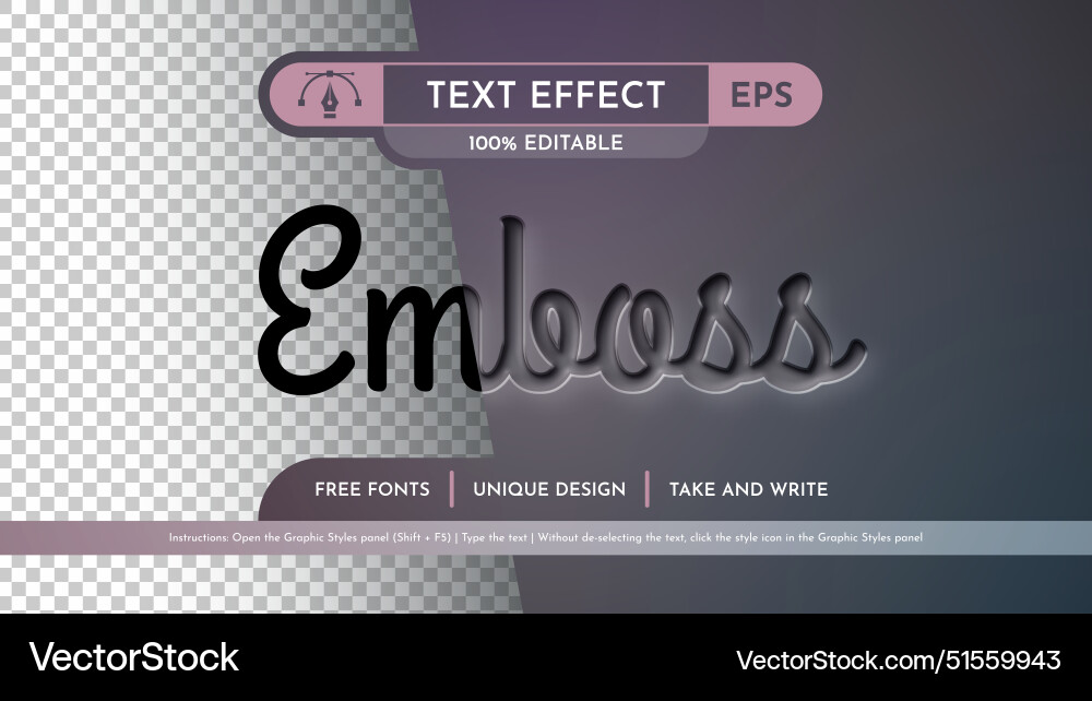 Embossed - editable text effect font style Vector Image