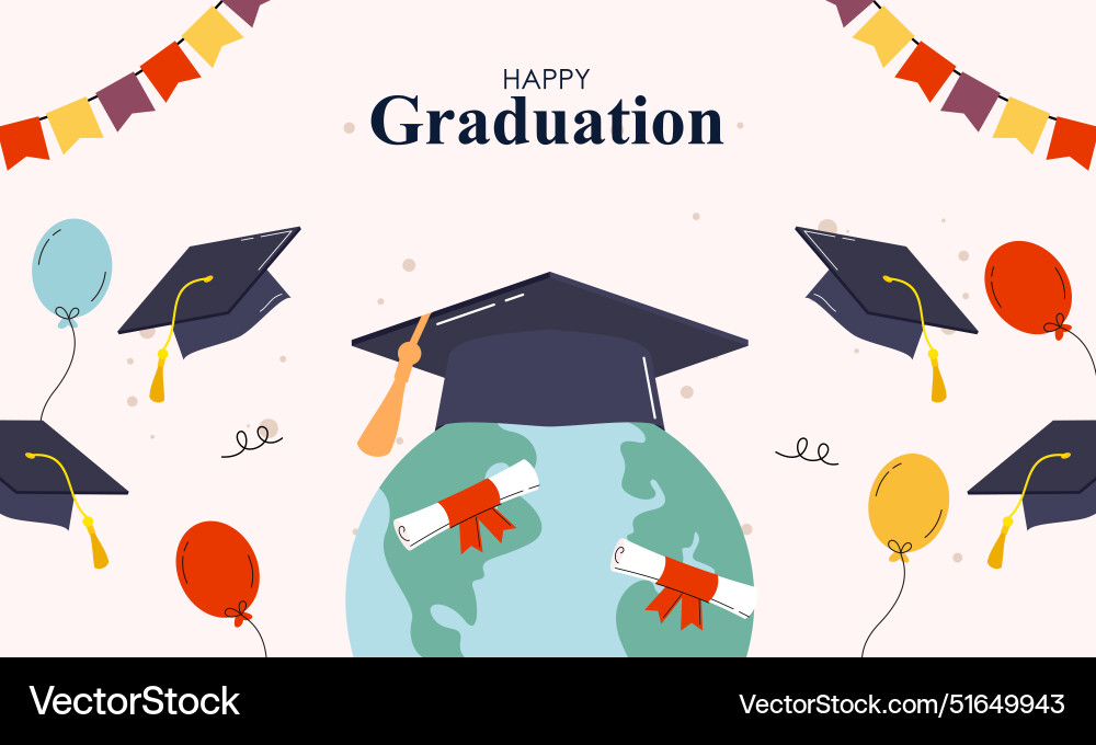Graduation banner with cartoon Royalty Free Vector Image