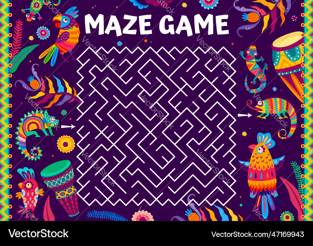 Labyrinth maze mexican lizards and chameleons Vector Image