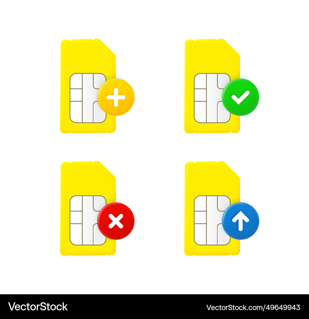 Sim card icon set with different pictograms 3d Vector Image