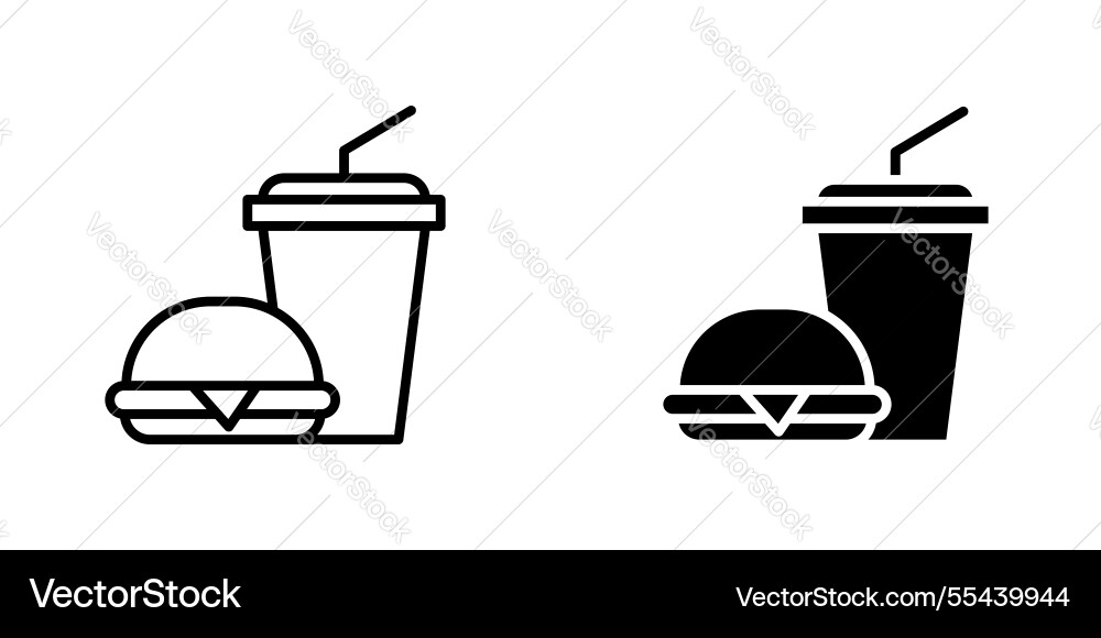 Hamburger soda icons stroke line and black solid Vector Image