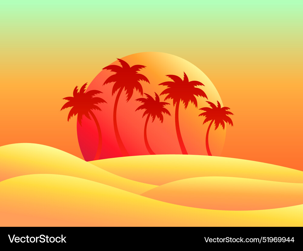 Landscape with palm trees in the desert sunset Vector Image