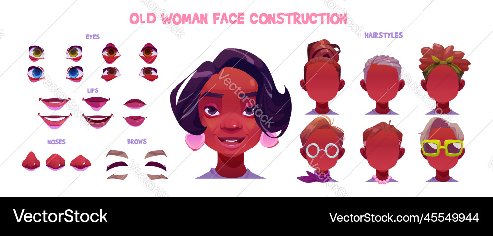 Senior African Woman Face Elements Royalty Free Vector Image
