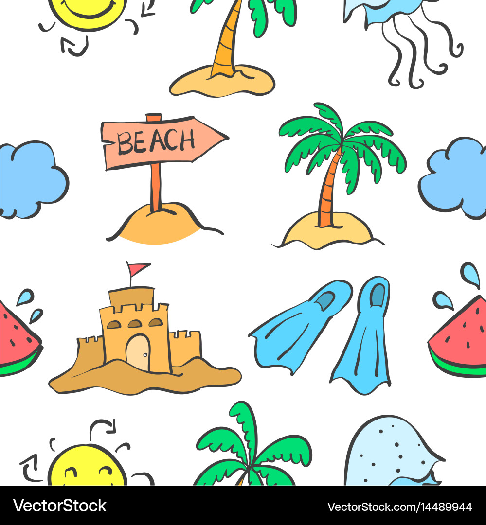 Summer beach pattern doodles Royalty Free Vector Image