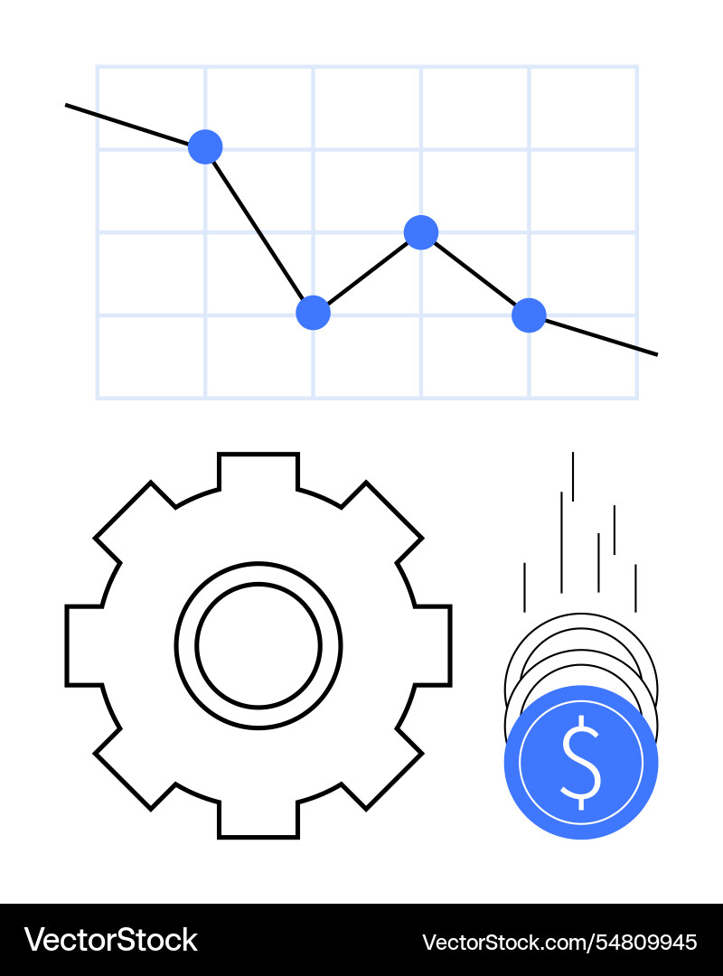 Graph with declining trend gear symbol Royalty Free Vector