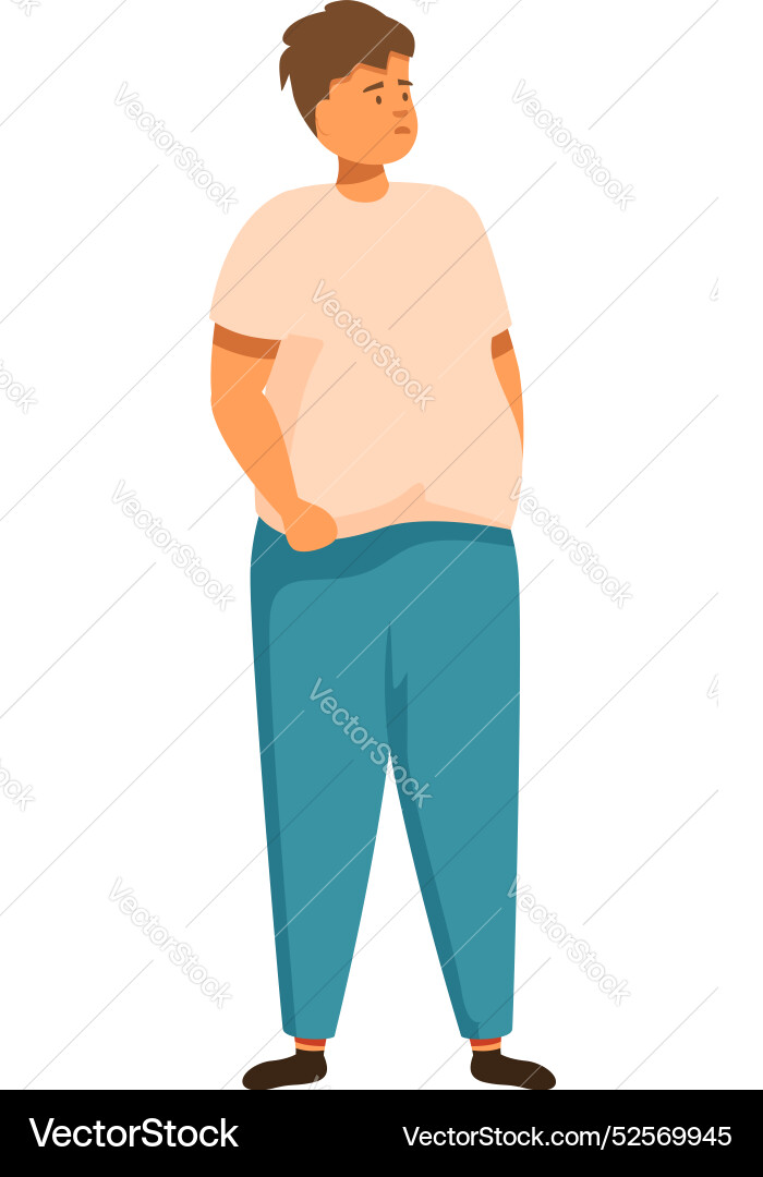 Overweight man standing and looking worried about Vector Image