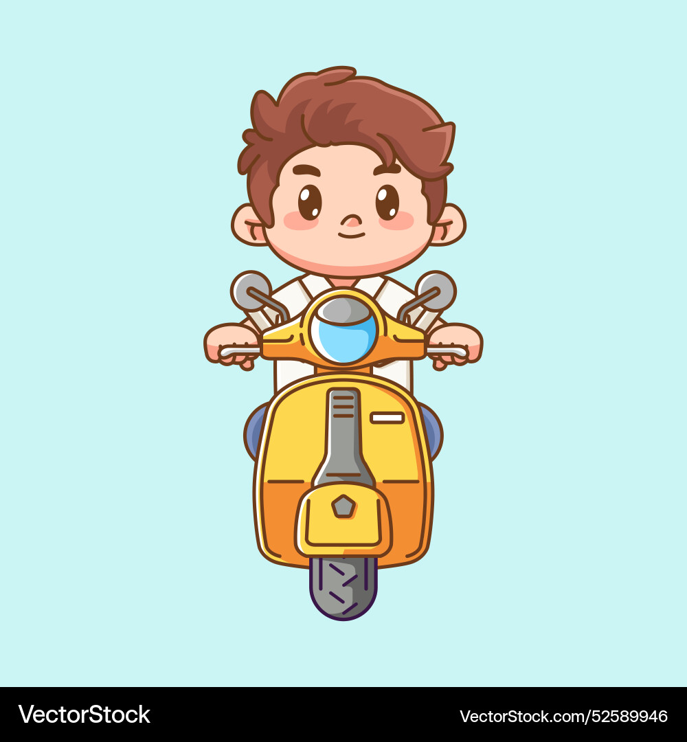 Cute boy riding scooter kawaii chibi character Vector Image