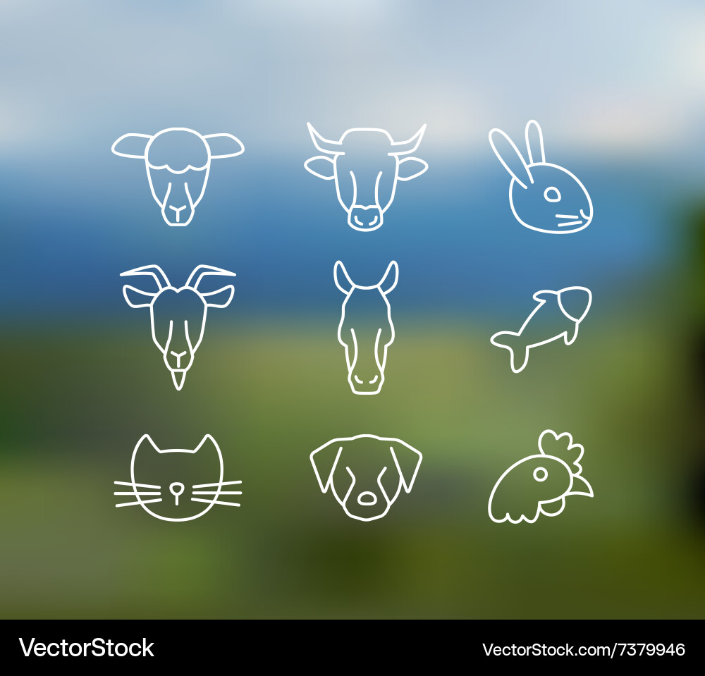 Farm Animal Icon Set - Line Style Royalty Free Vector Image