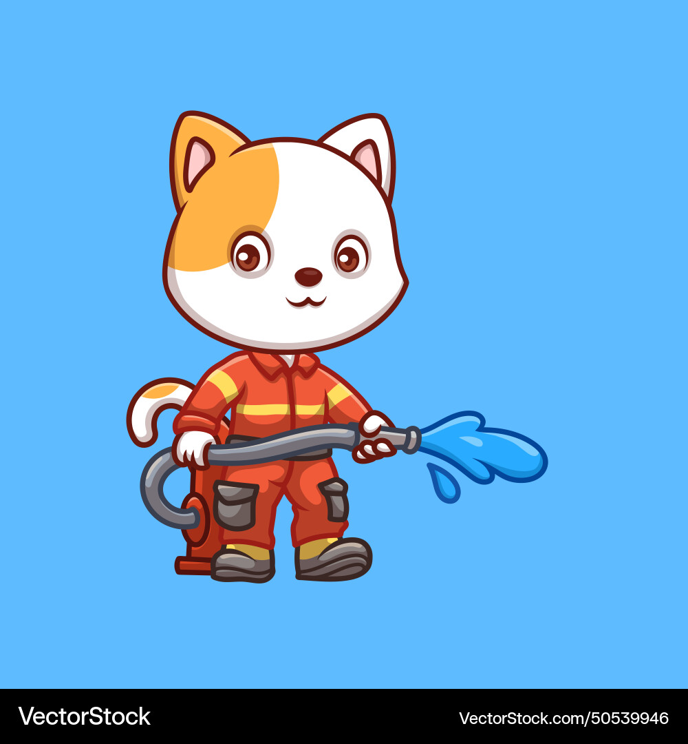 Firefighter white cat cute cartoon Royalty Free Vector Image