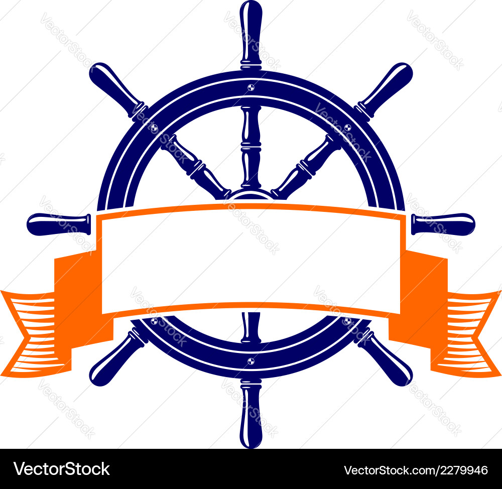 Steering wheel with banner symbol Royalty Free Vector Image