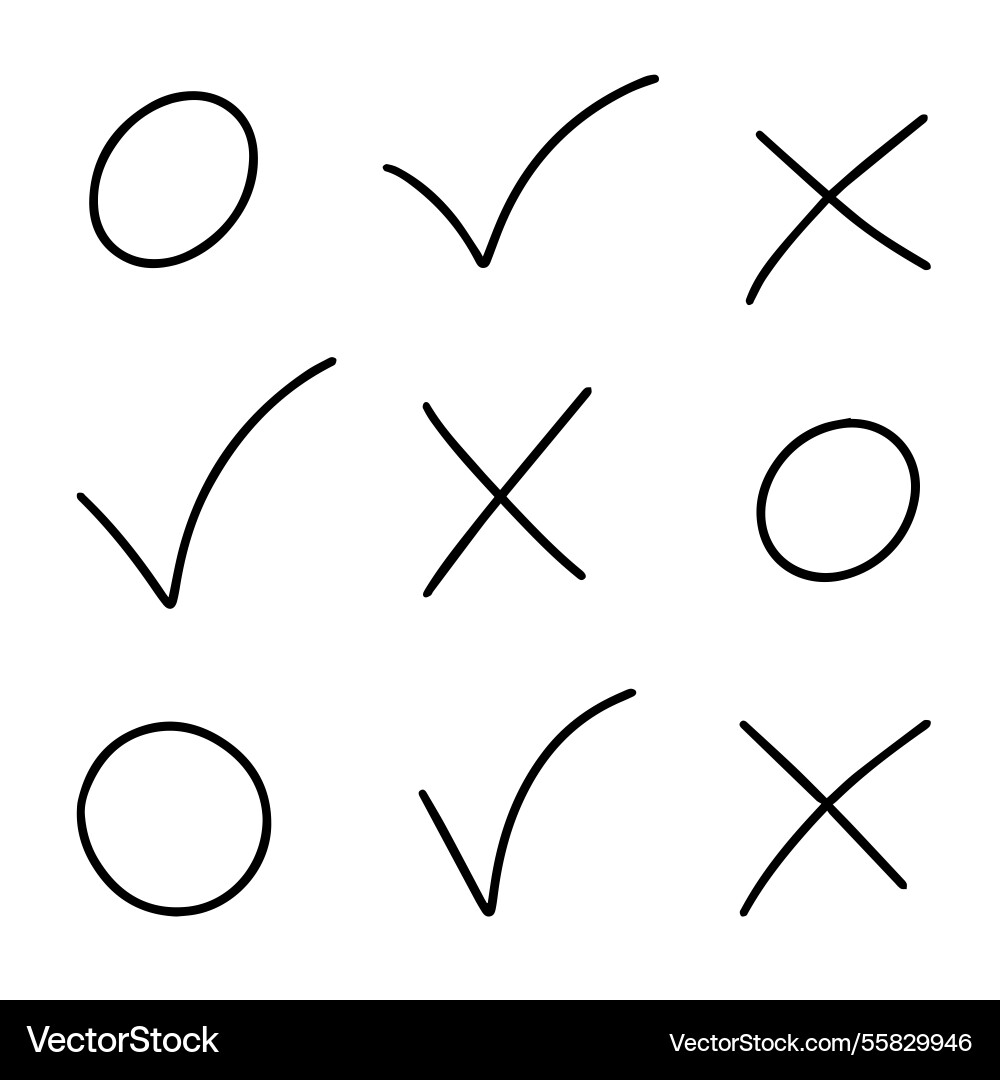 Tic tac toe check marks hand drawn grid doodle Vector Image