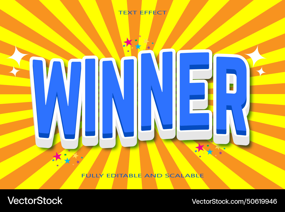 Winner editable text effect 3 dimension emboss Vector Image