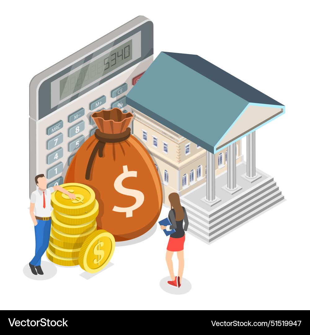 3d isometric flat of funding grants Royalty Free Vector
