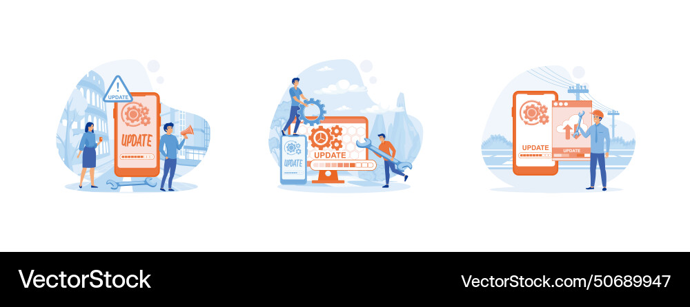 Cartoon software update people for mobile app Vector Image