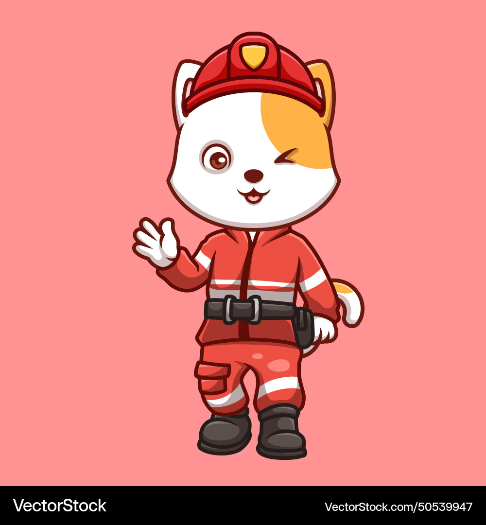 Firefighter white cat cute cartoon Royalty Free Vector Image