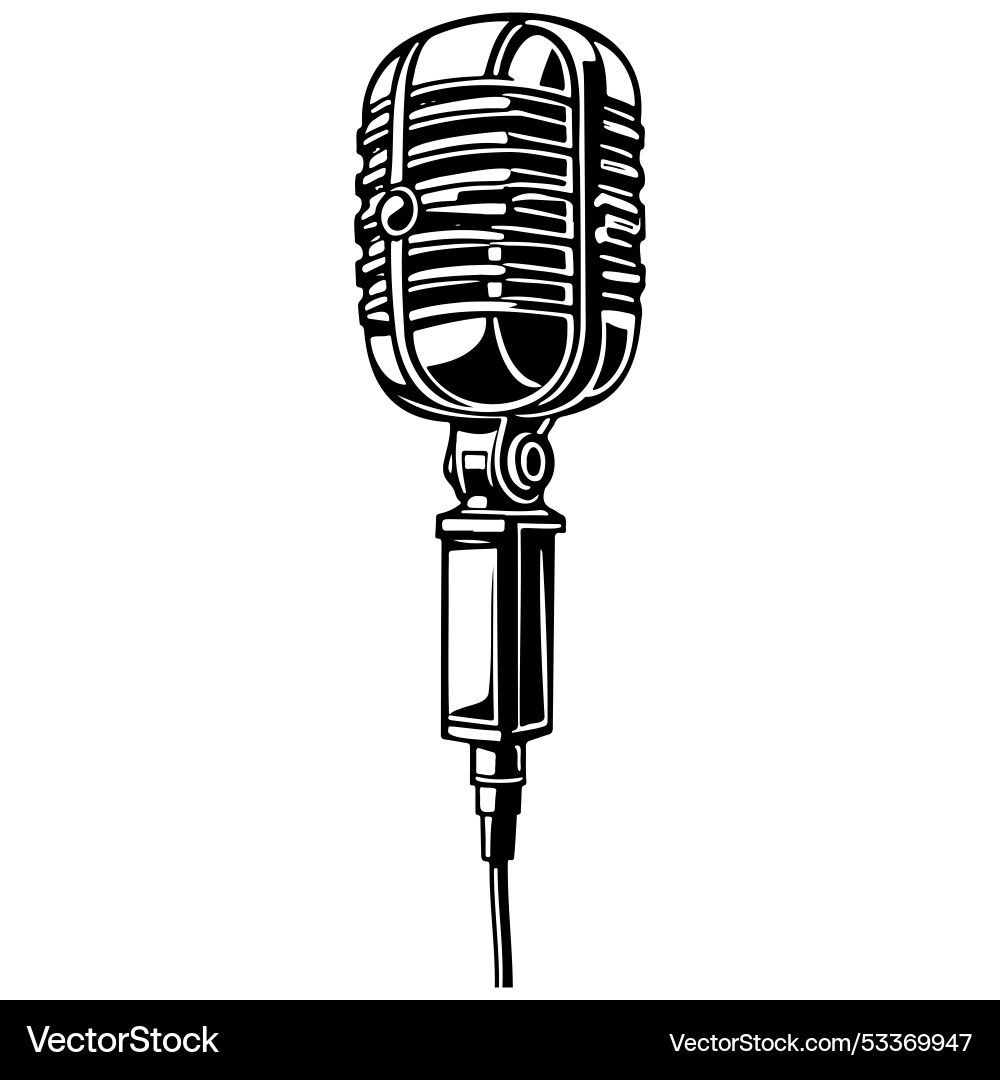 Ink microphone engraving drawing of black Vector Image