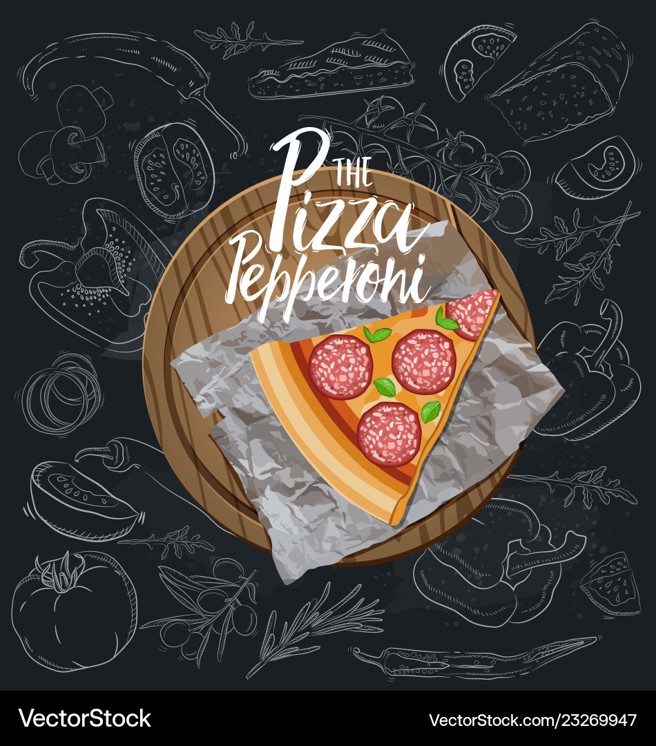 Pepperoni pizza slice with background Royalty Free Vector