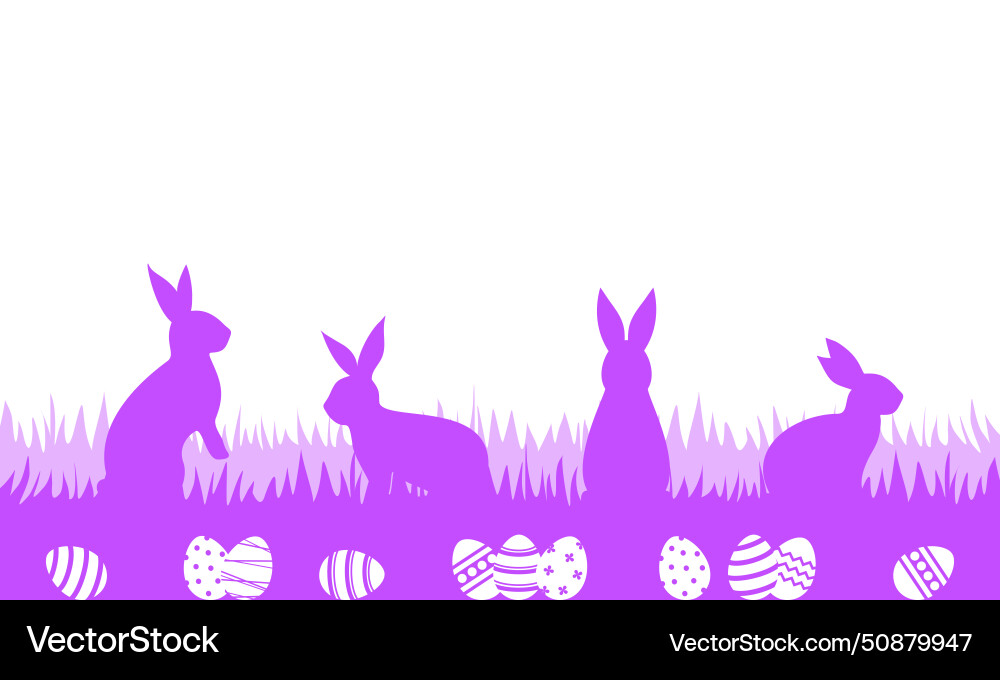 Purple rabbits and white easter eggs in a grass Vector Image
