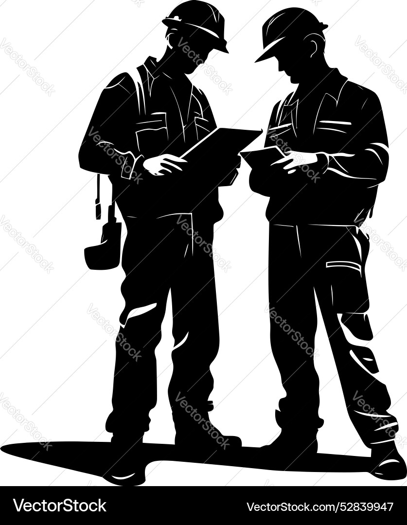 Technical tandem blueprint holding engineers Vector Image