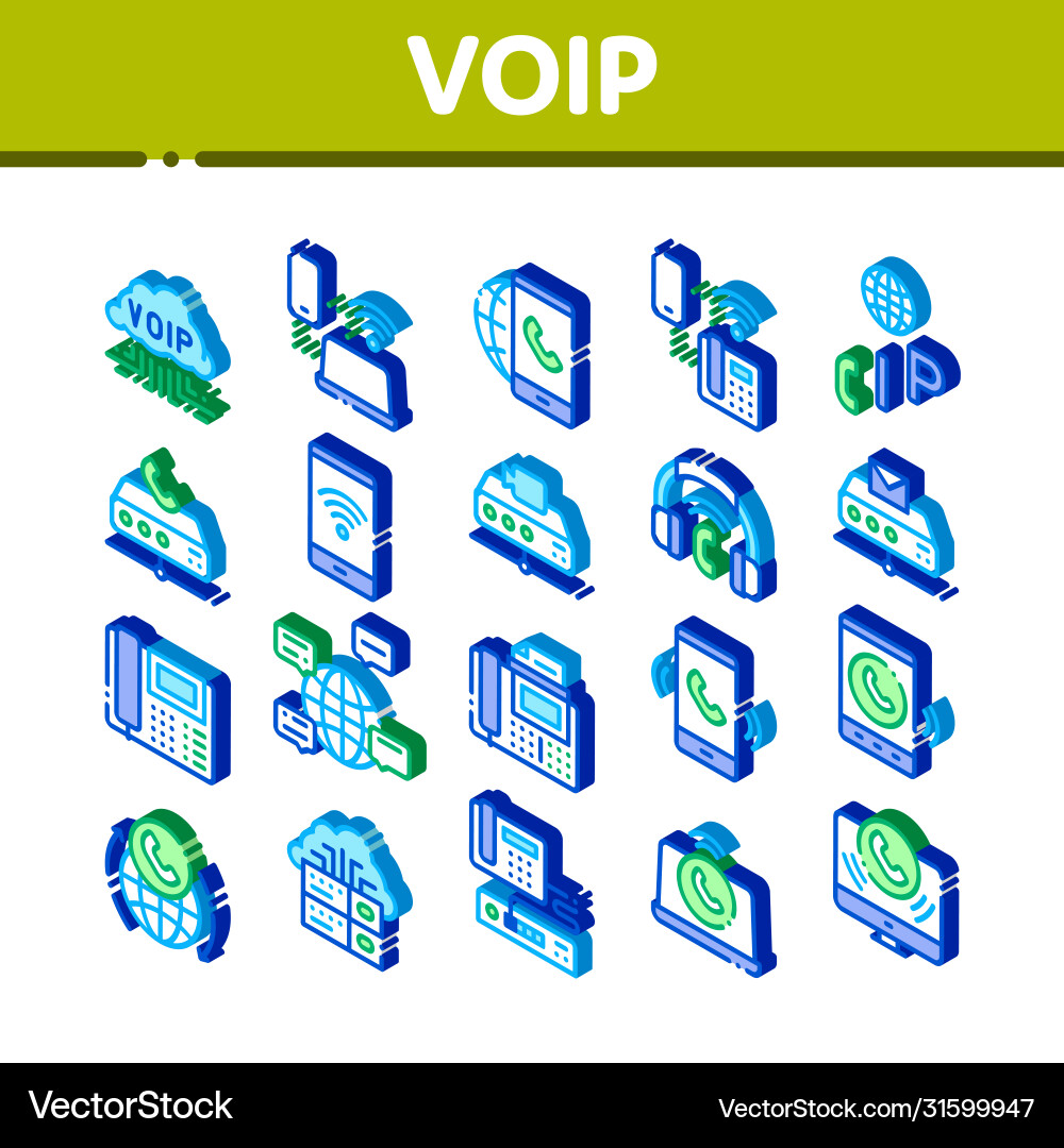 Voip calling system isometric icons set Royalty Free Vector
