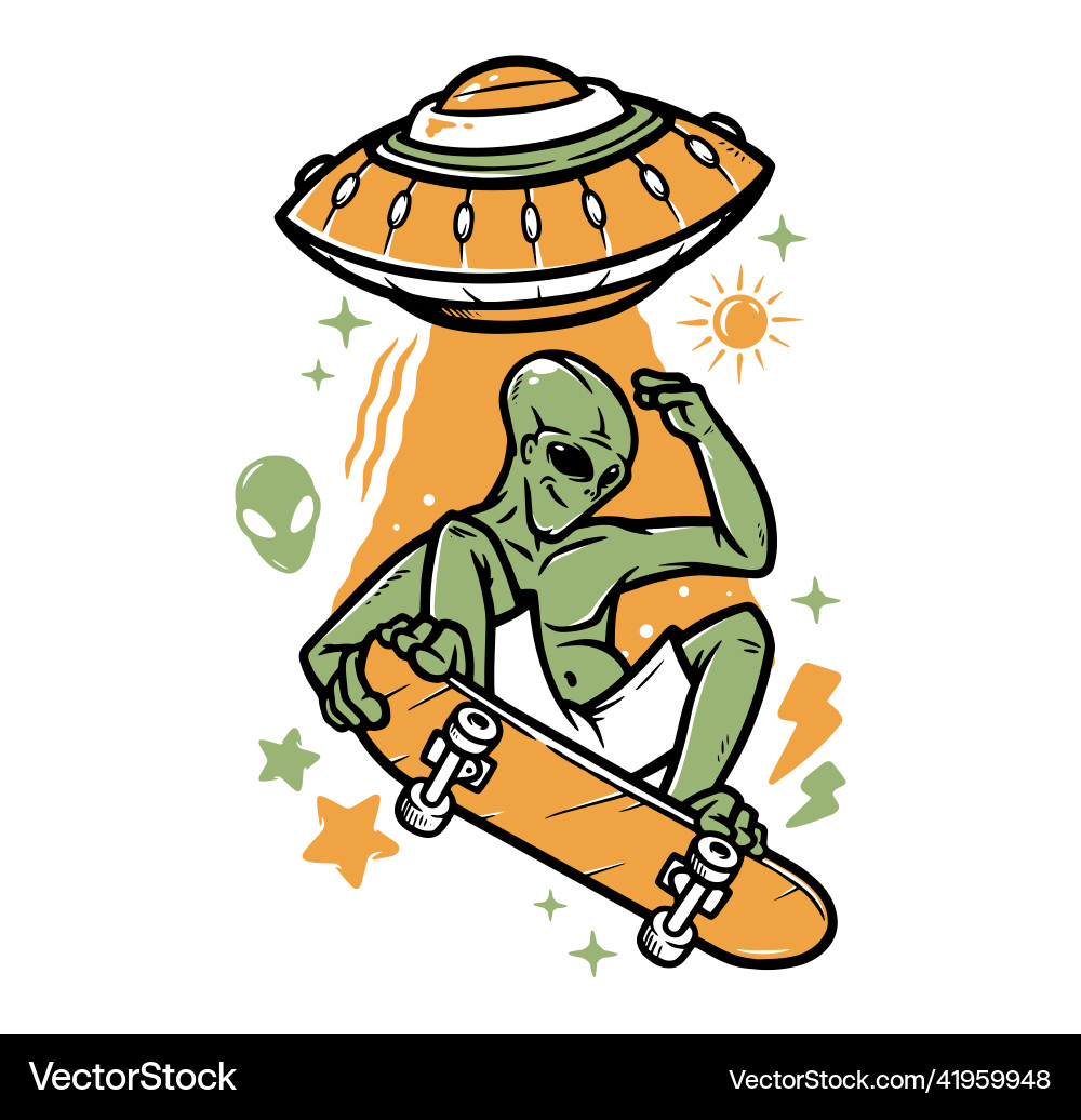 Alien skate and ufo Royalty Free Vector Image - VectorStock