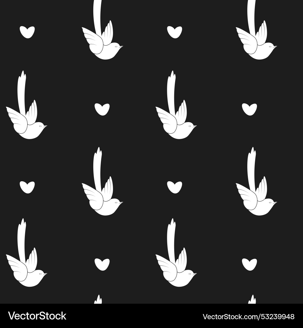 Birds and hearts seamless pattern Royalty Free Vector Image