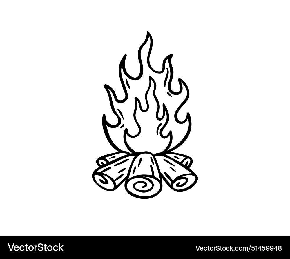 Doodle campfire for camp outline fire camping Vector Image