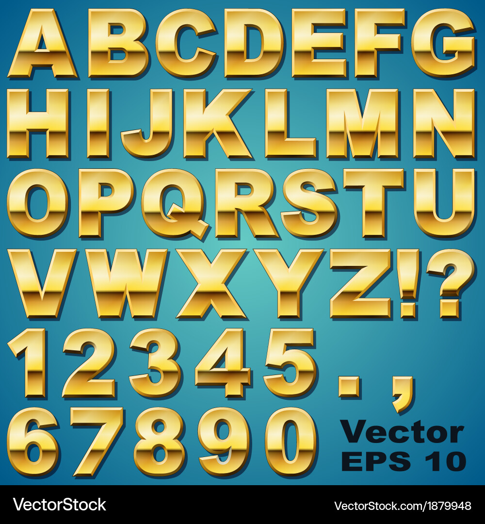 Gold letters and numbers Royalty Free Vector Image