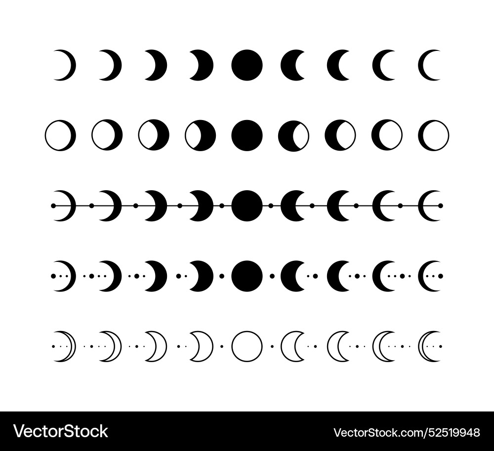 Moon phases silhouette icon collection Royalty Free Vector