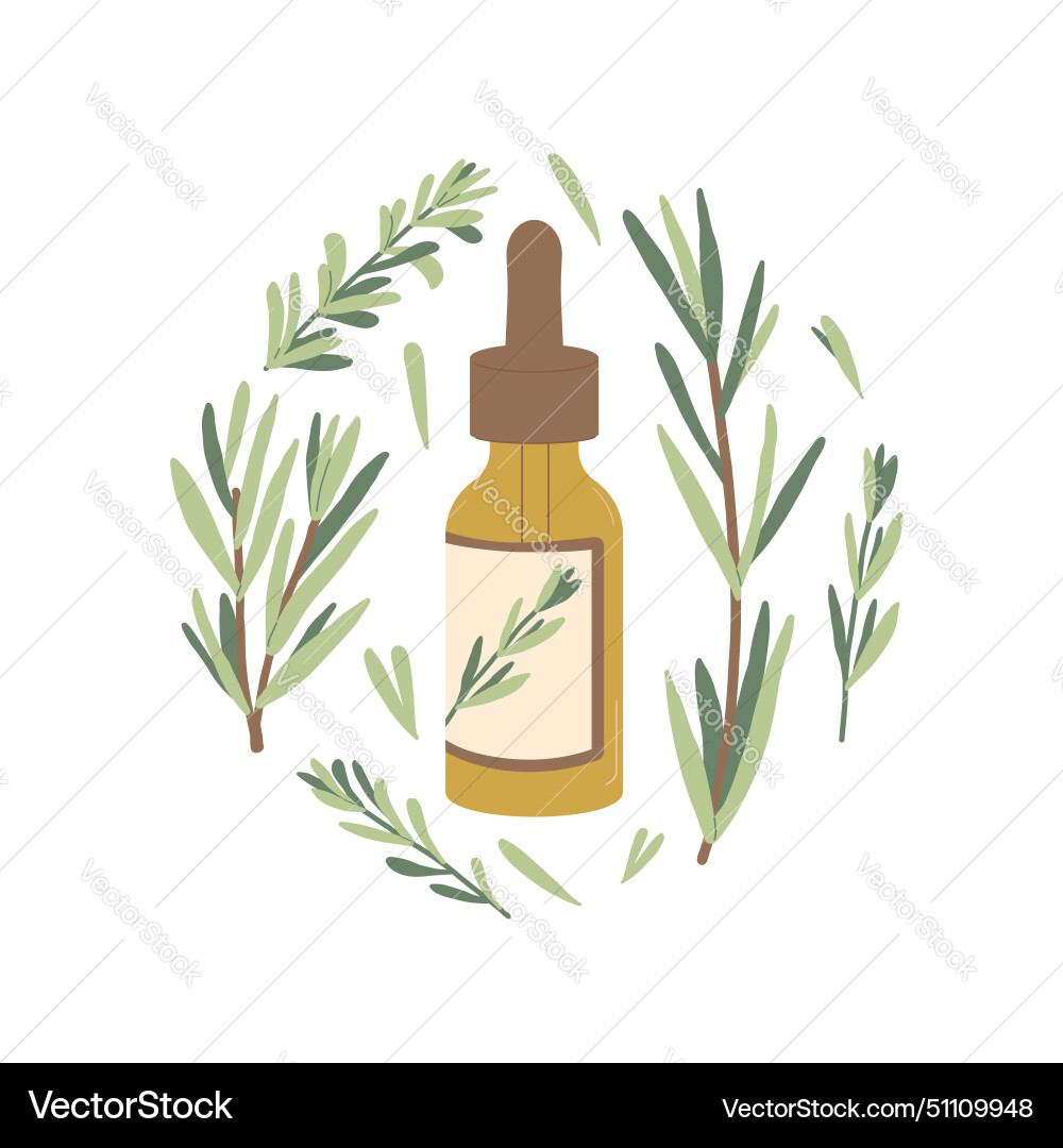 Rosemary essential oil circle emblem isolated Vector Image