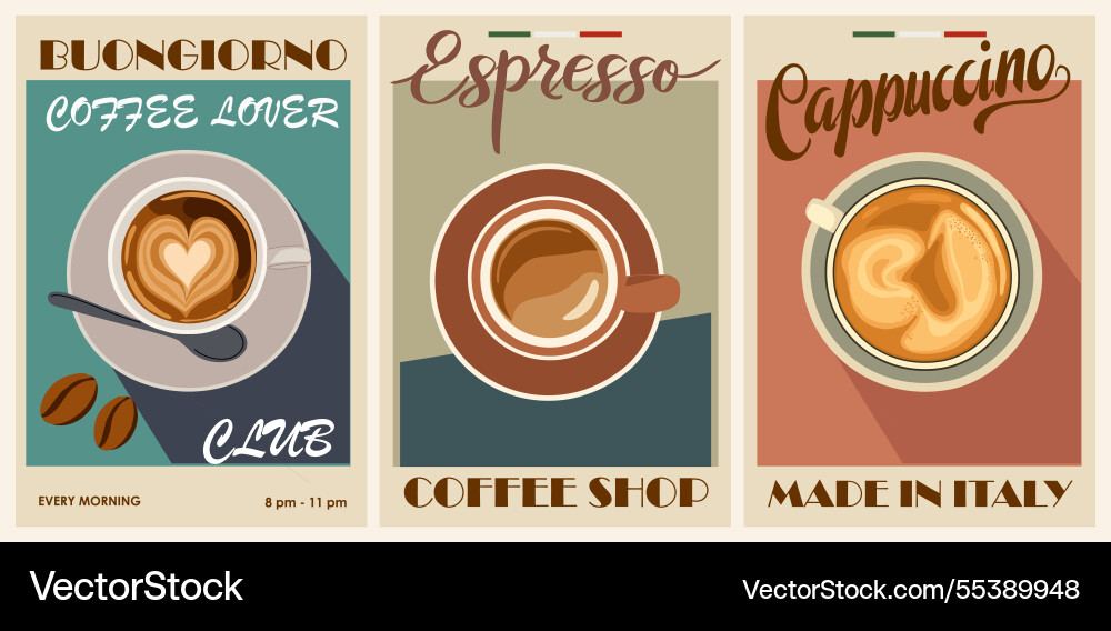 Set of retro style posters with different coffee Vector Image