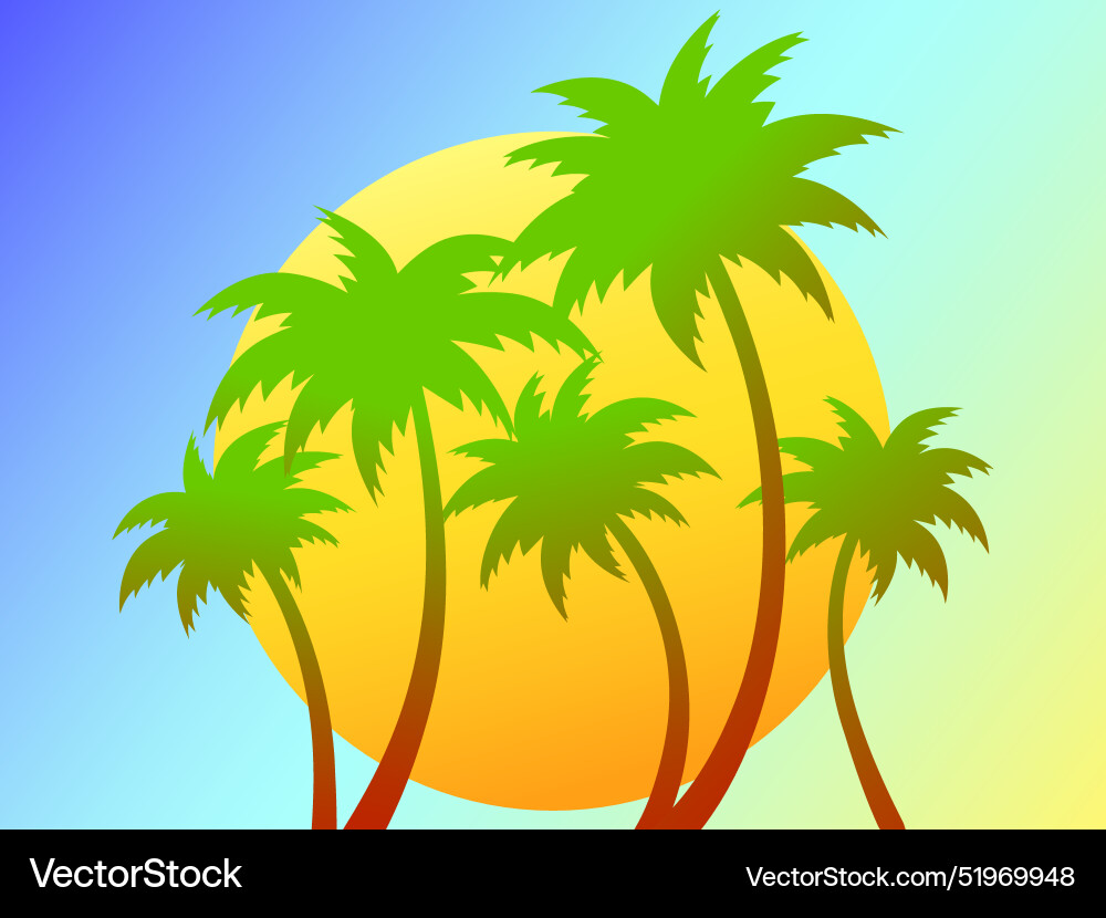 Silhouettes of palm trees at sunset gradient sun Vector Image