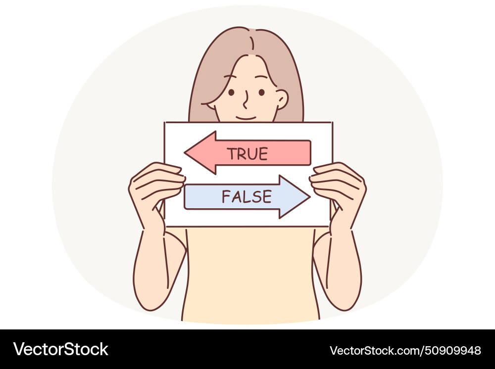 True and false sign in hands woman calling to make