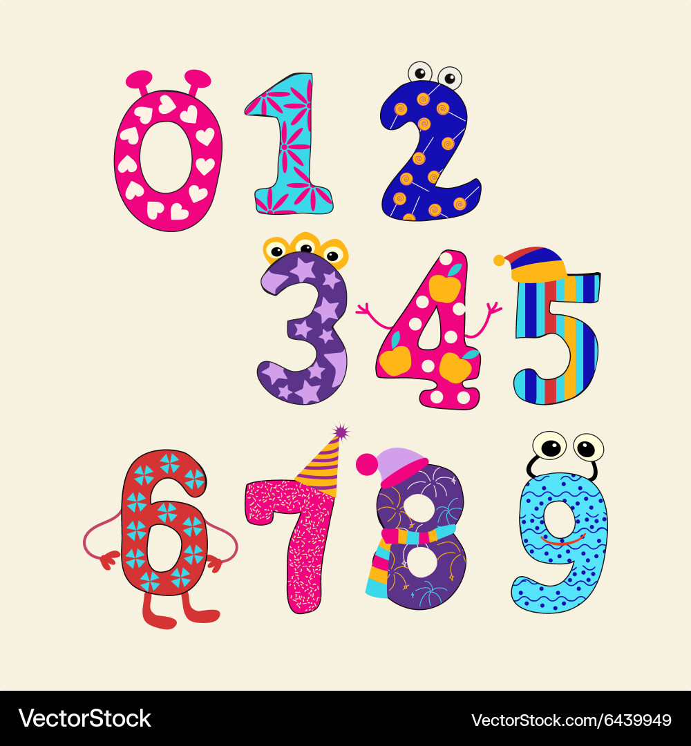 Cute numbers set colorful Royalty Free Vector Image
