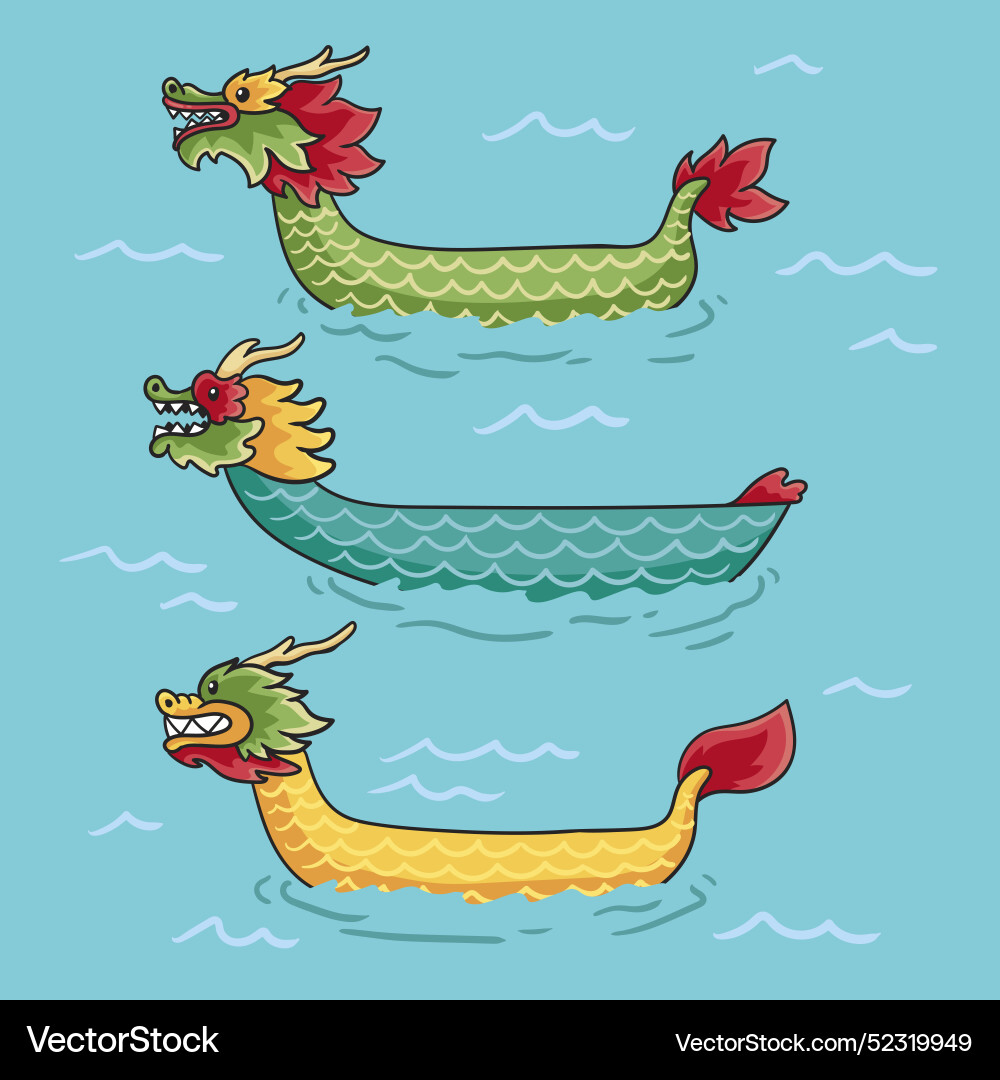 Hand drawn dragon boat collection Royalty Free Vector Image