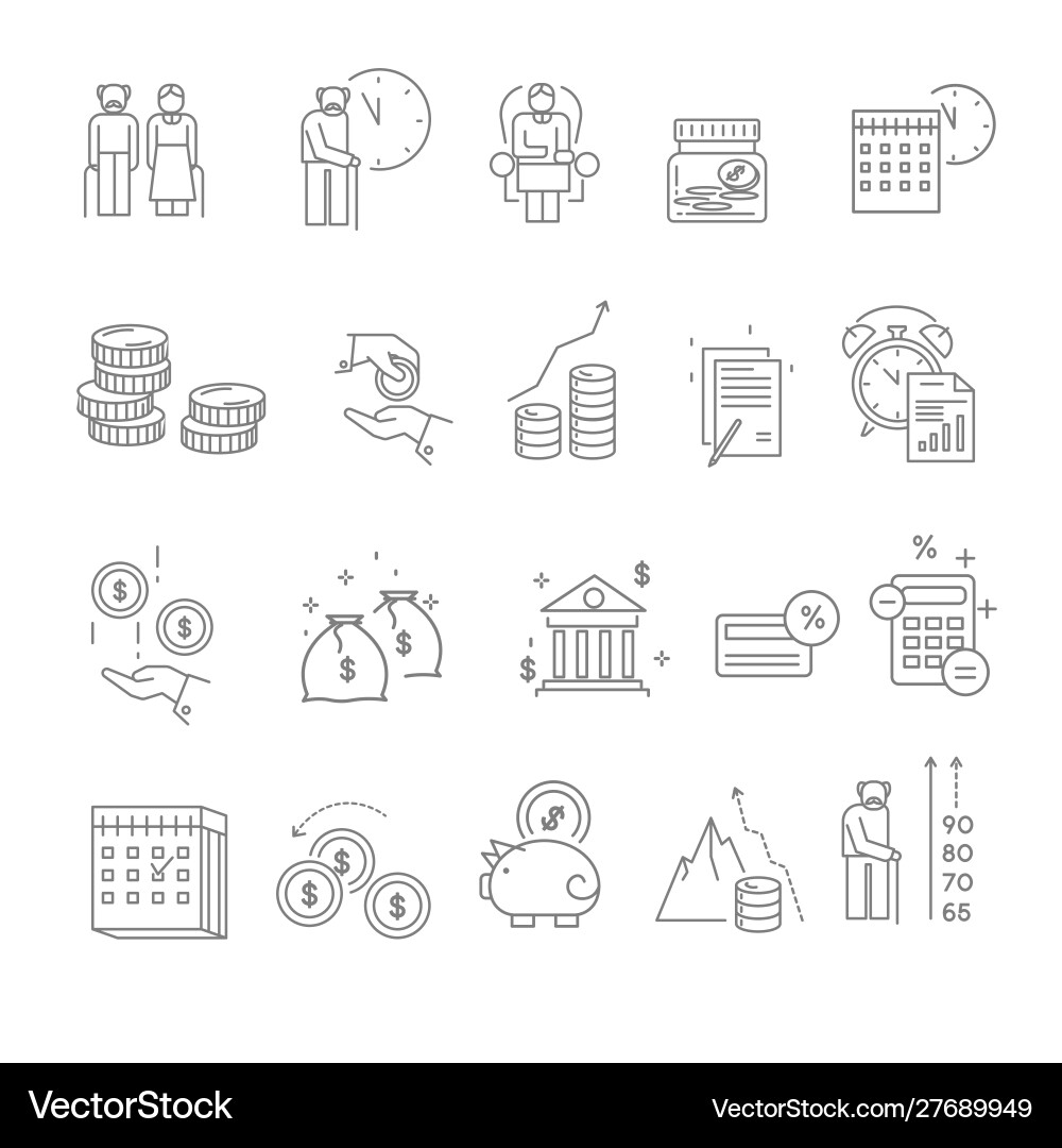 Pension and retirement isolated icons elderly Vector Image