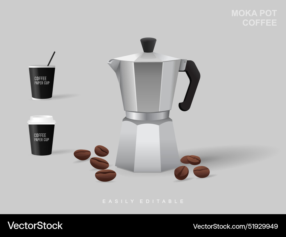 Realistic moka pot coffee maker mockup Royalty Free Vector