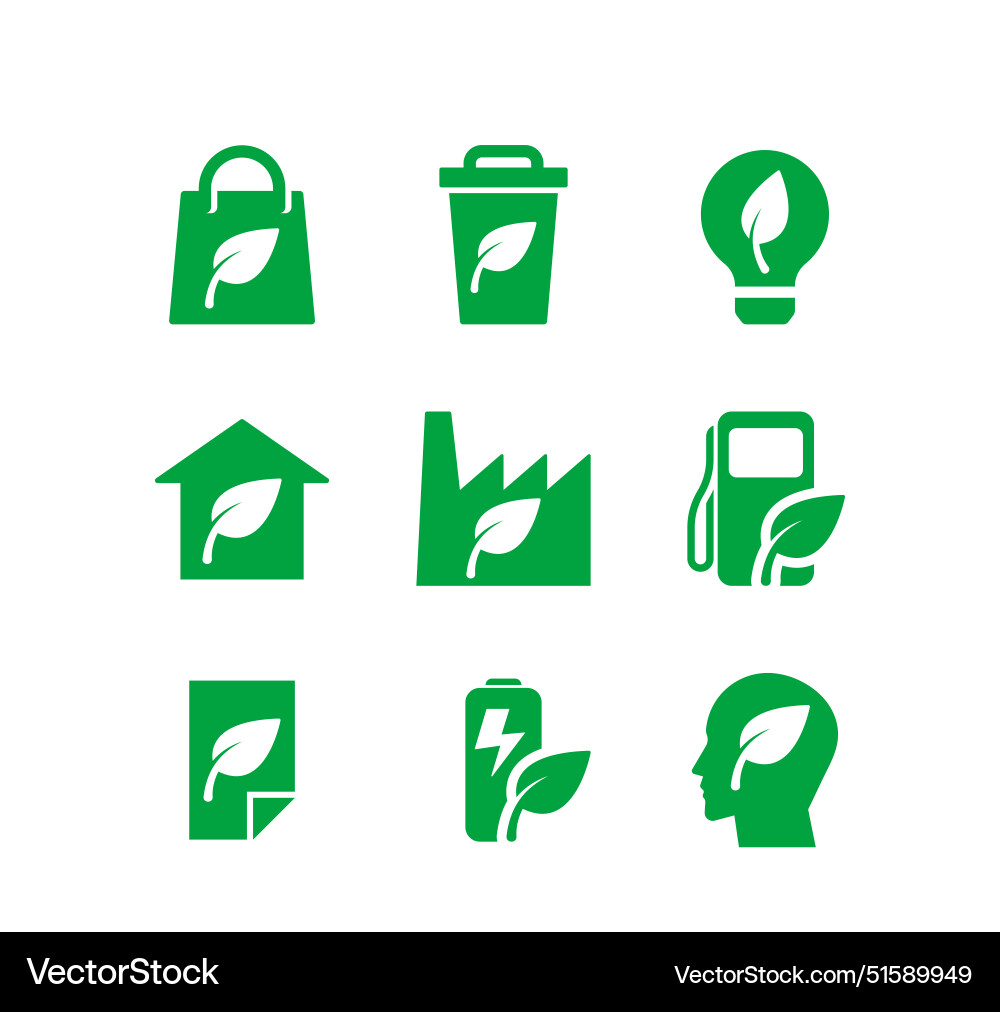 Set of green icons representing ecological Vector Image