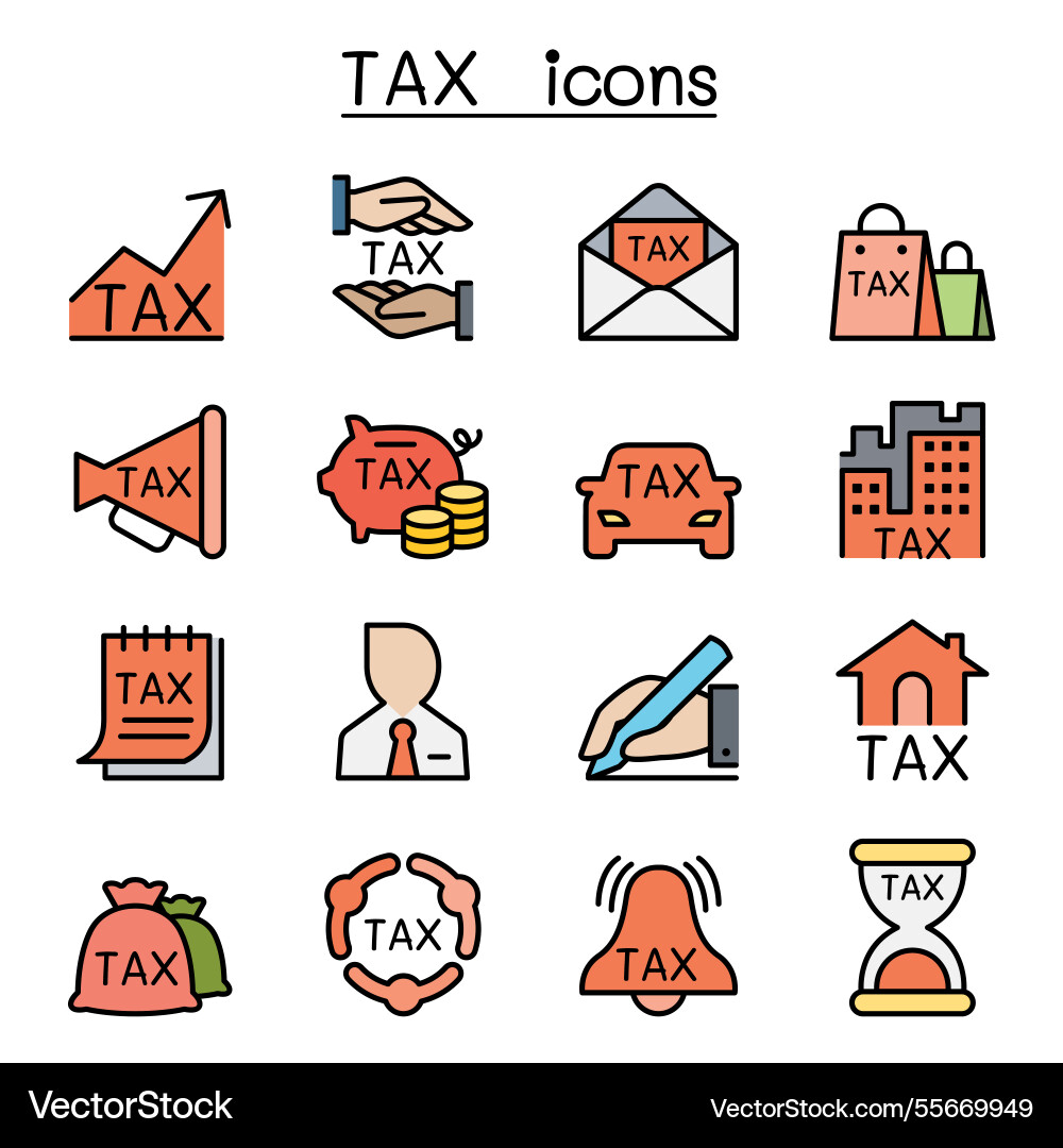 Tax icon set in color line style Royalty Free Vector Image