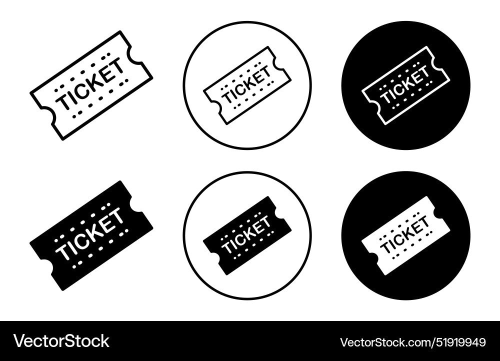Ticket icon collection of outline thin line Vector Image