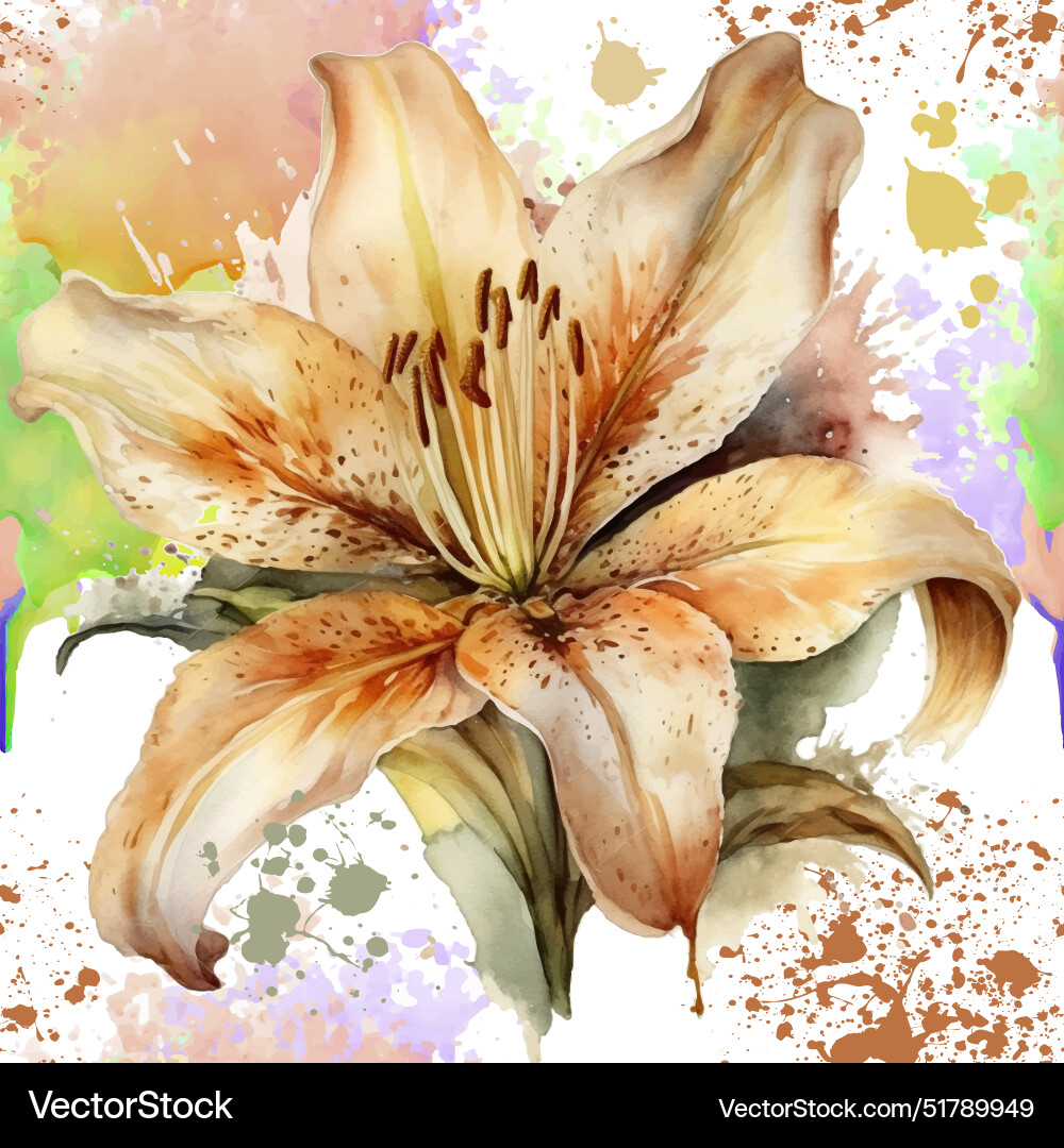 Watercolor beautiful graffiti style lily flowers Vector Image