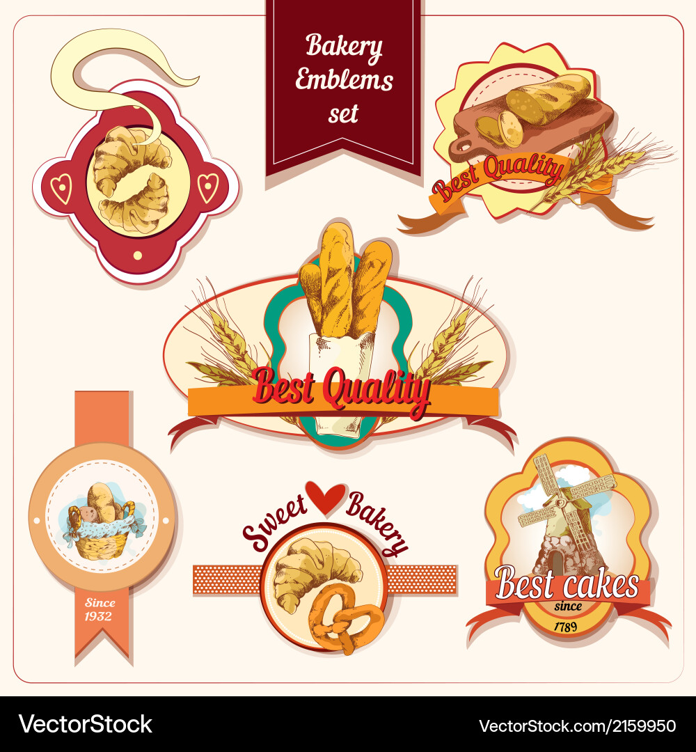 Bakery emblems set Royalty Free Vector Image - VectorStock