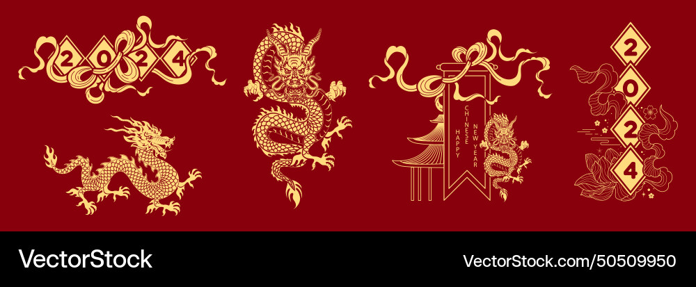 Chinese new year dragons Royalty Free Vector Image