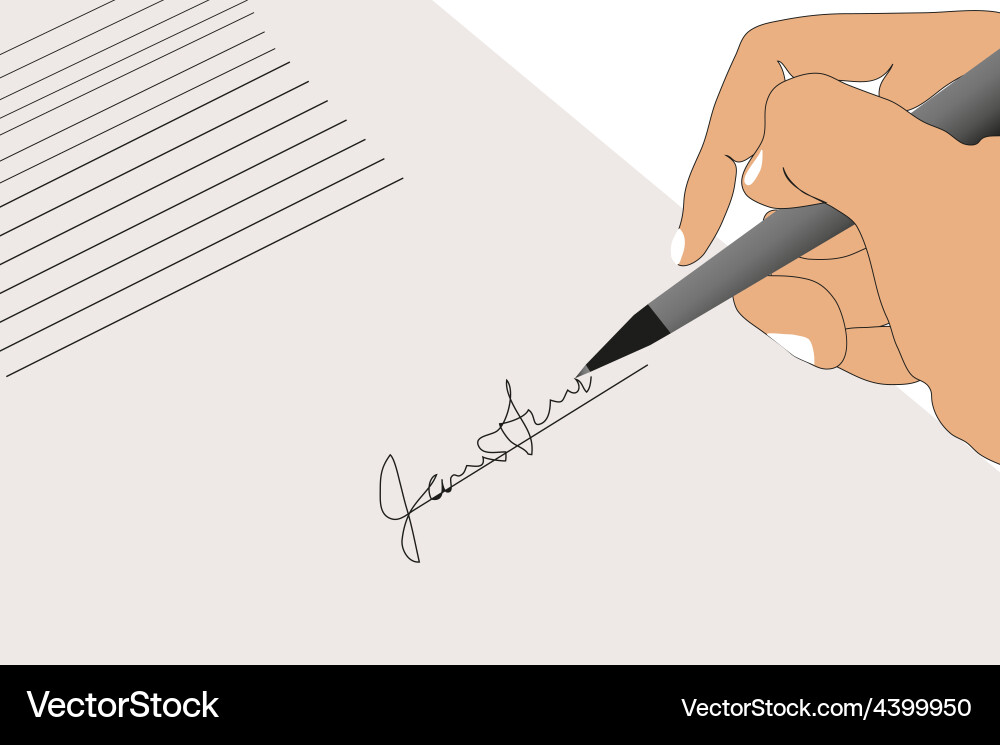 Hand sign contract Royalty Free Vector Image - VectorStock