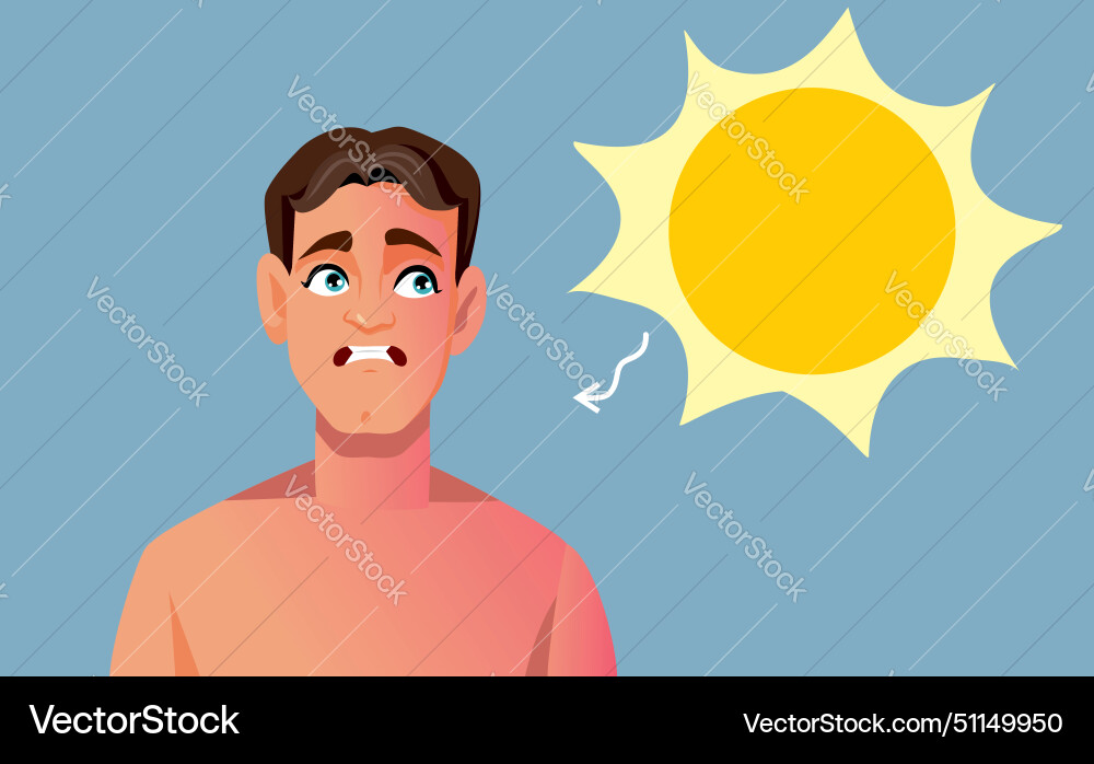 Man Getting Sunburns From Heated Sun Cartoon Vector Image