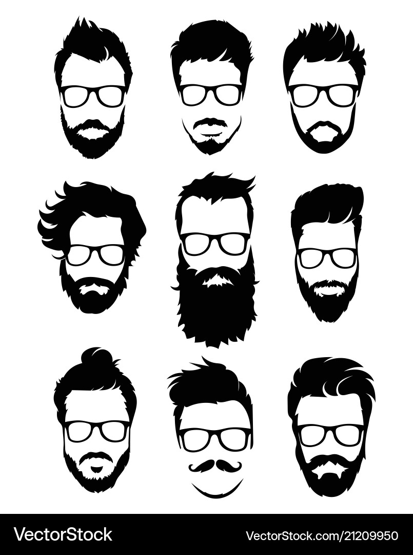 Men's Hairstyle & Beard Silhouettes Royalty Free Vector