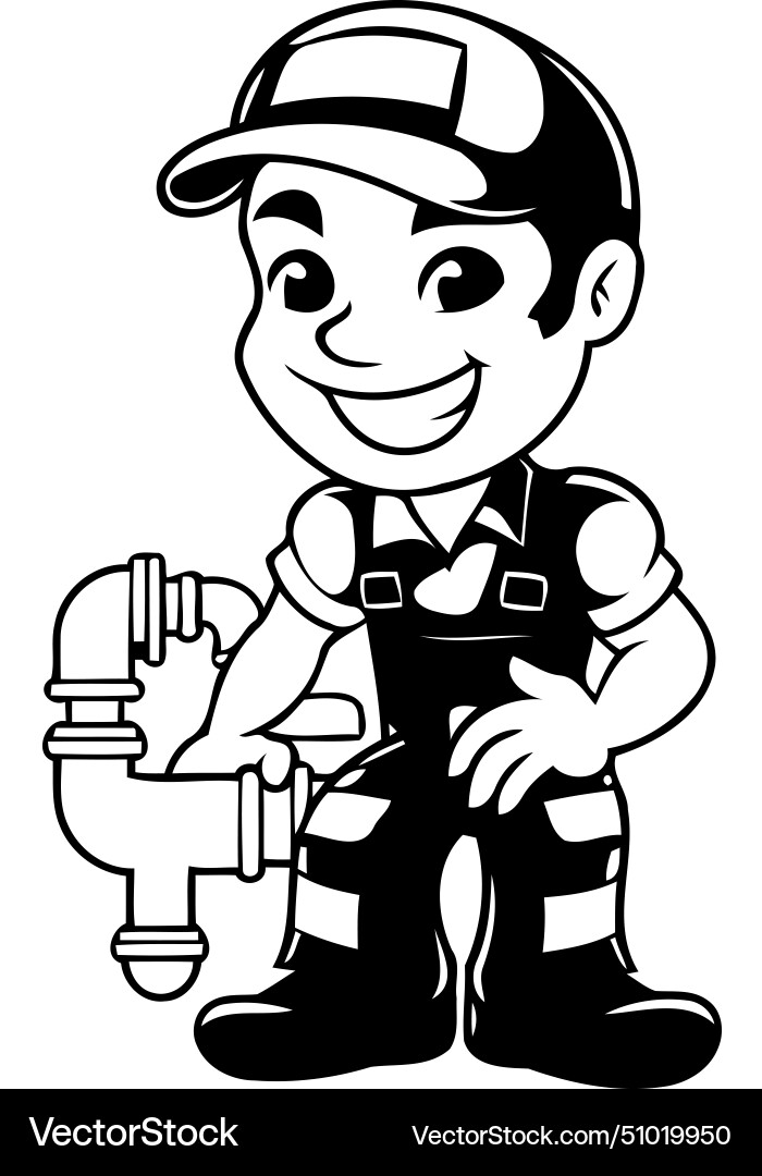 Plumber with water pipe cartoon character Vector Image