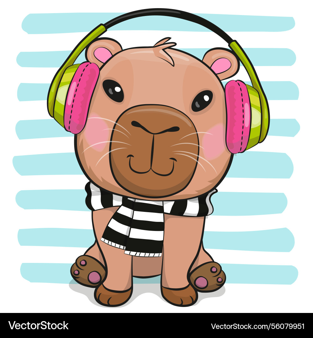 Cute Capybara with Headphones Royalty Free Vector Image